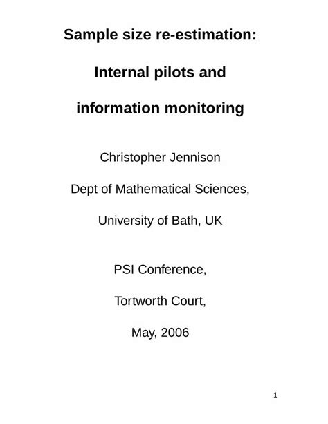 Pdf Sample Size Re Estimation Internal Pilots And University Of