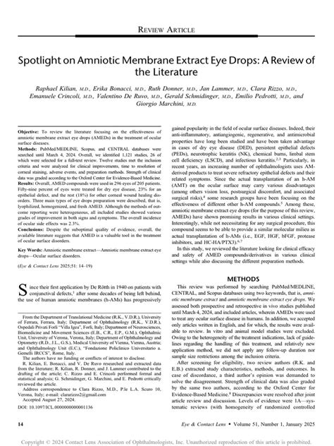 Spotlight On Amniotic Membrane Extract Eye Drops 3 Pdf Contact Lens Cornea