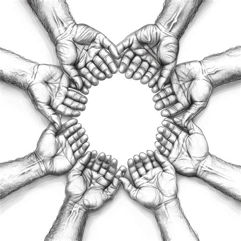 Several Hands Are Arranged In A Circle With A White Background