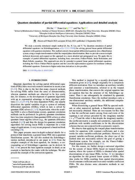 Pdf Quantum Simulation Of Partial Differential Equations