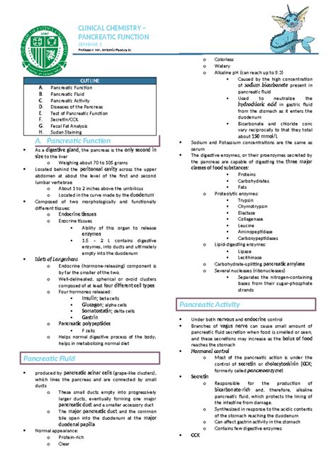 Pancreatic Function Clinical Chemistry Pancreatic Function Seminar