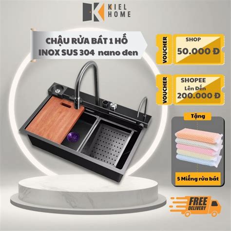 Chậu Rửa Bát 1 Hố Inox Sus 304 Phủ Nano Bồn Rửa Chén Bát Kèm Vòi Rút