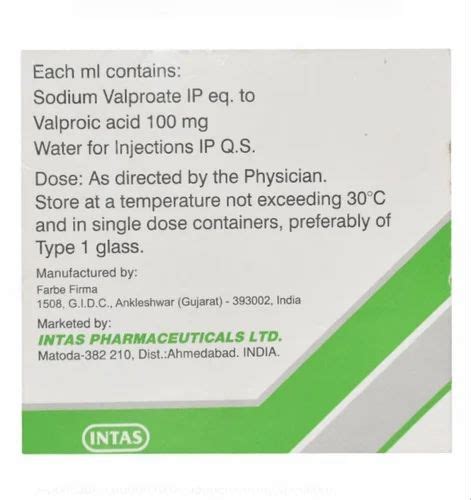 Valprol Sodium Valproate Injection 100mg 5 X 5ml Ampoule At Best Price