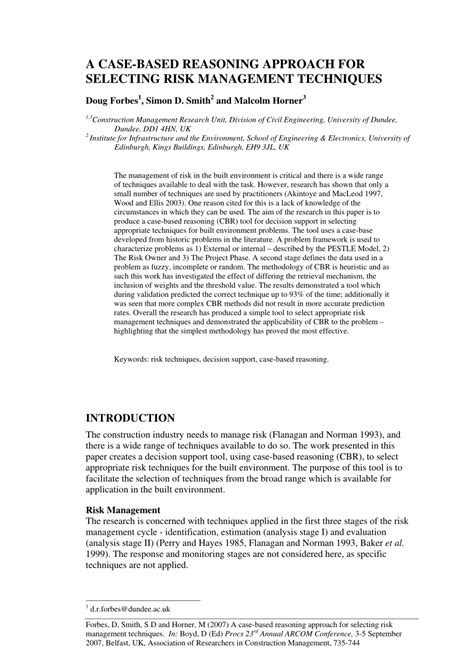 Pdf A Case Based Reasoning Approach For Selecting Risk Management Techniques