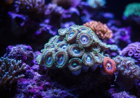 Circular Coral Polyps Resembling Small Flower Like Formations Stock
