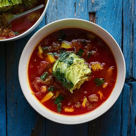 Premium Photo Cabbage Roll And Tomato Soup With Ground Beef And Rice Polish Or Ukrainian Recipe