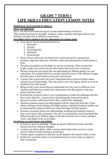 Grade 7 Simplified Home Science Lesson Notes Elimu Cloud Notes