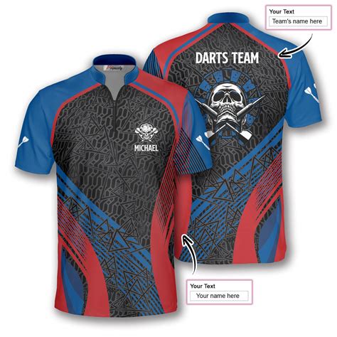 Blue And Red Skull Custom Darts Jerseys For Men Primesty