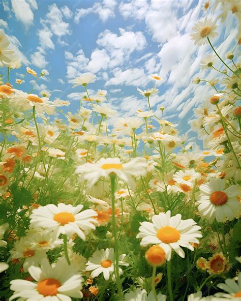 Field Of White And Orange Daisies Premium Ai Generated Image