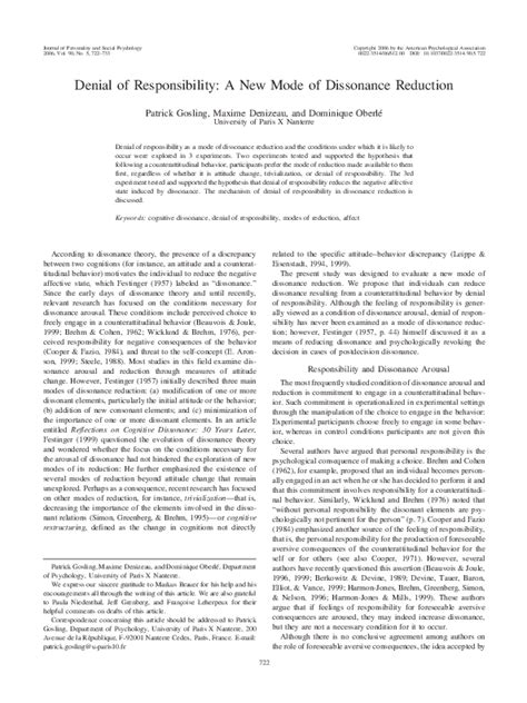 Pdf Denial Of Responsibility A New Mode Of Dissonance Reduction