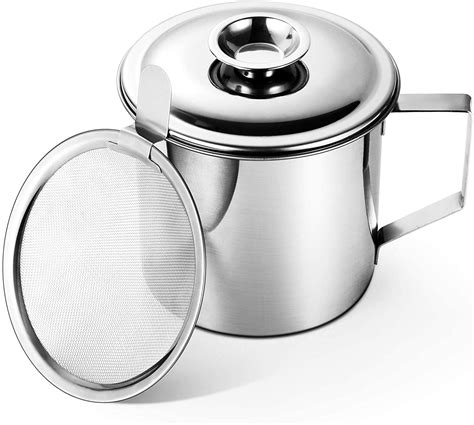 Bacon Grease Container With Stainless Steel Grease Strainer Perfect As Pan Grease Holder
