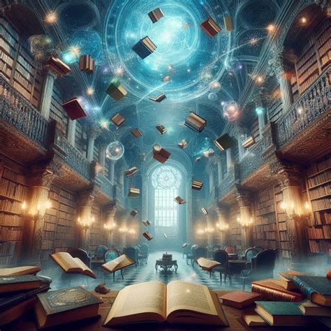 Magical Library With Floating Books Great Library Fantasy Art Grand