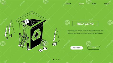 Recycling Line Design Style Isometric Web Banner Stock Vector