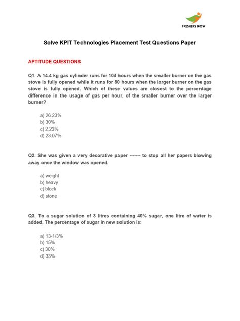 solve kpit technologies placement test questions paper pdf
