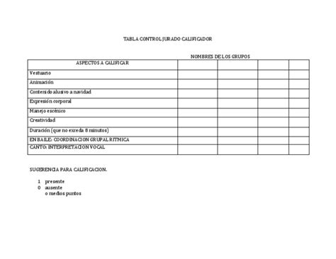 Tabla Control Jurado Calificador Pdf