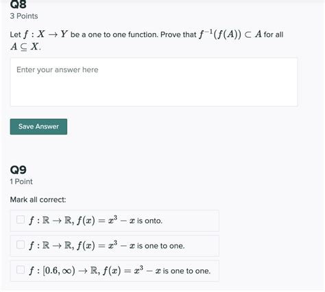 Solved 3 Points Let Fx→y Be A One To One Function Prove