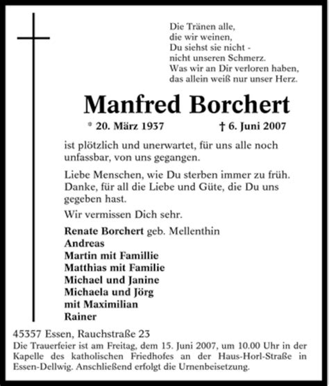 Traueranzeigen Von Manfred Borchert Trauer In Nrw De