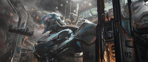 배경 화면 디지털 아트 삽화 기계 인간 건담 격납고 미래의 과학 기술 Egor Poskryakov 공상 과학 소설 거대한 3840x1606