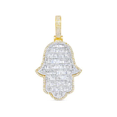 Mens Diamond Baguette Two Tone Hamsa Gold Pendant Suzydiamondsla