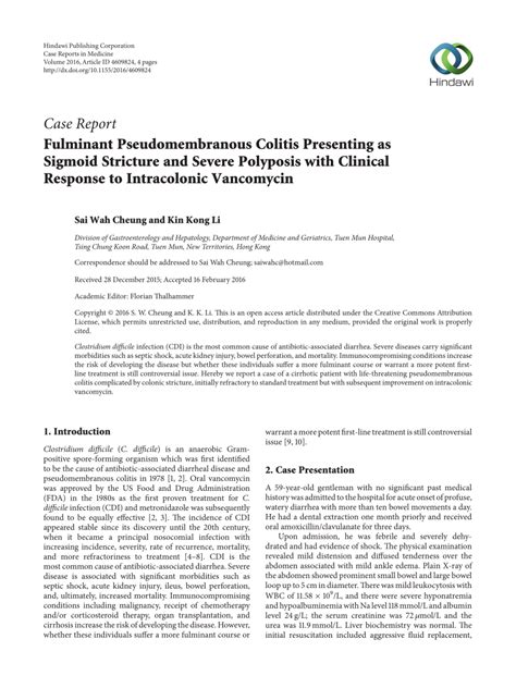 Pdf Fulminant Pseudomembranous Colitis Presenting As Sigmoid Stricture And Severe Polyposis