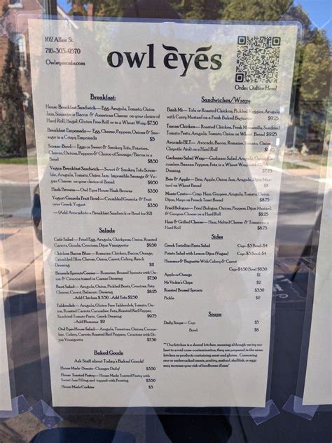 Menu At Owl Eyes Cafe Buffalo