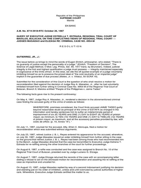 16 Query Of Executive Judge Estrella T Estrada Pdf Judge Trials
