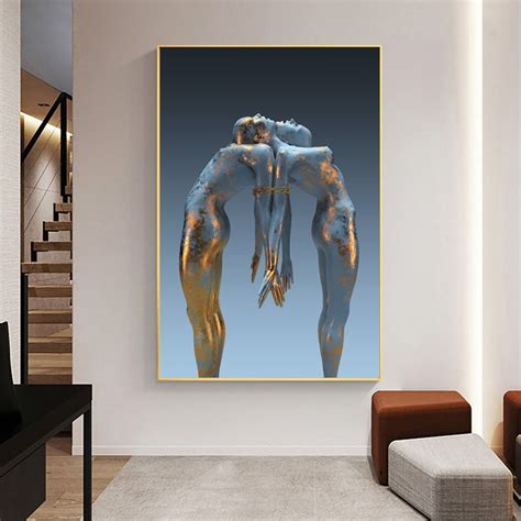 Blue Gold Naked Couple Canvas Art Corx Designs