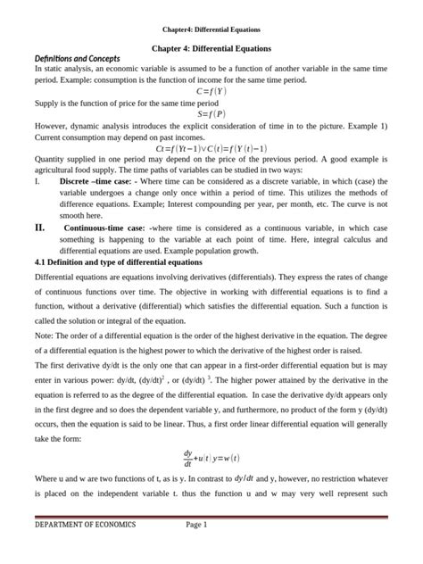 Chapter 4 Differential Equations Pdf Equations Ordinary