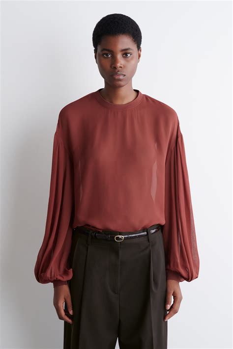 Sheer Balloon Sleeve Blouse Dark Red Cos