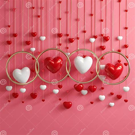 Golden Circular Frames Heart Shaped Objects On Vibrant Pink Background