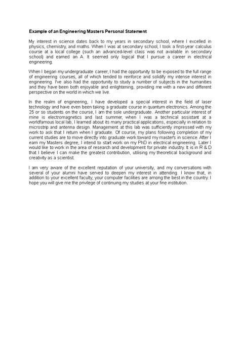 Personal Statement Example Passion For Engineering Courses And Pursuing Graduate School