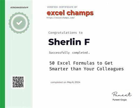 Sherlin F On Linkedin Thrilled To Announce My Recent Certification From Excel Champs