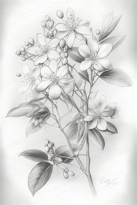 Jasmin Flowers Pencil Sketch Botanical Art Floral Fine Art Nature