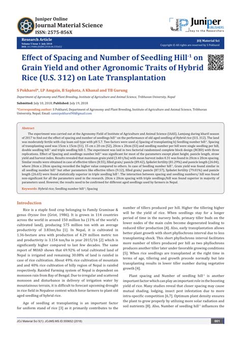 Pdf Effect Of Spacing And Number Of Seedling Hill 1 On Grain Yield And Other Agronomic Traits