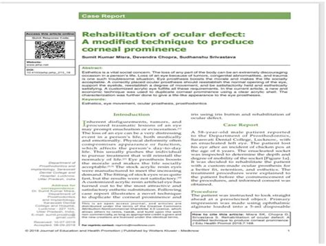 Rehabilitation Of Ocular Defect A Modified Technique To Produce Corneal Prominence Sdcindia