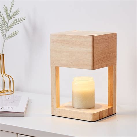 Modern Log Square Geometry 2 Light Melting Wax Table Lamp Wood Timer