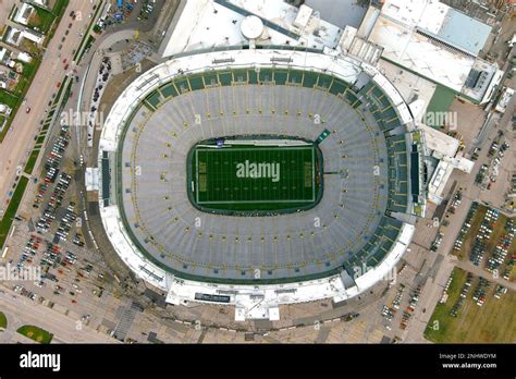 A General Overall Aerial View Of The Green Bay Packers Logo At Midfield
