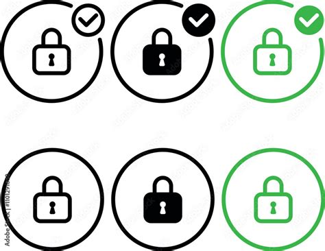 Lock Check Mark Icon And Security Lock Icon Privacy Symbol Protection