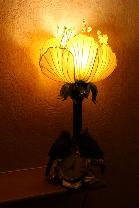 Table Fairy Magic Yellow Flower Lamp With Clock And Birds A Lamp For