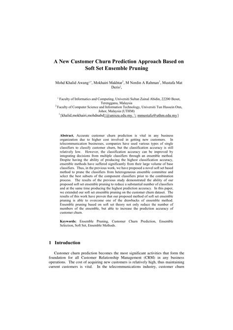 Pdf A New Customer Churn Prediction Approach Based On Soft Set Ensemble Pruning