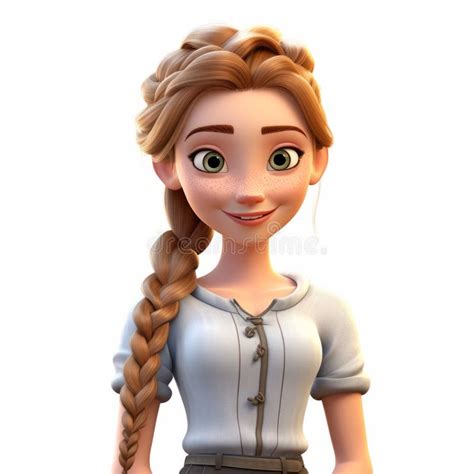 3d Cartoon Female With Halo Braid Hairstyle On White Background Stock