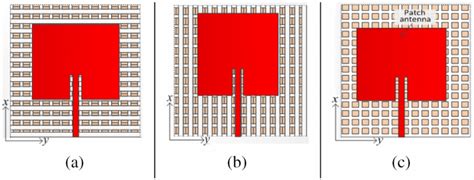 top views of patch antenna on heterogeneous t9st substrate with faces