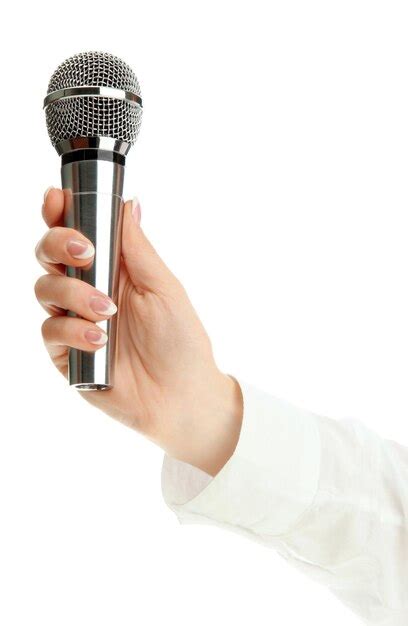 Premium Photo Female Hand With Microphone Isolated On White