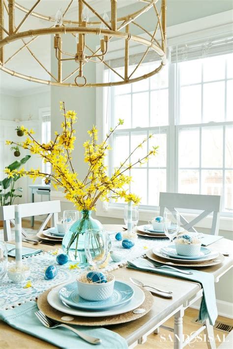 Aqua And Yellow Coastal Easter Tablescape Sand And Sisal