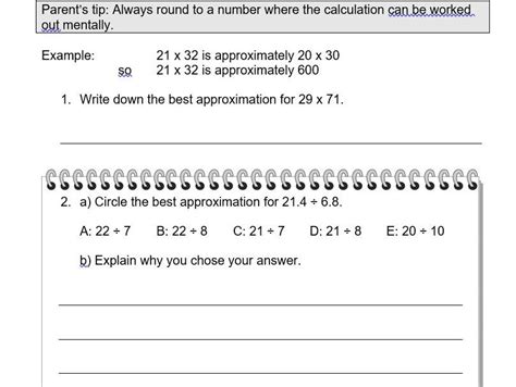 Year 6 Maths Worksheet Estimating And Approximating Teaching