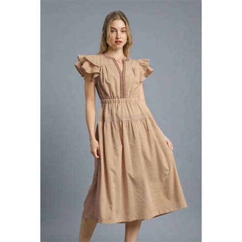 Umgee Dresses Umgee Ruffled Cap Sleeve Midi Dress With Contrast