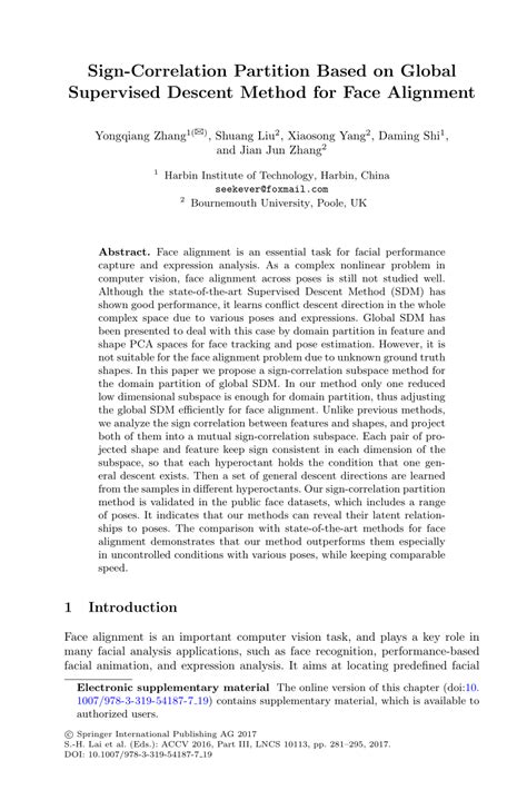 Pdf Sign Correlation Partition Based On Global Supervised Descent Method For Face Alignment