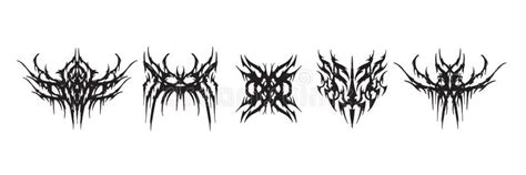 Neo Tribal Gothic Tattoo Set Vector Ethnic Y2k Ornament Black