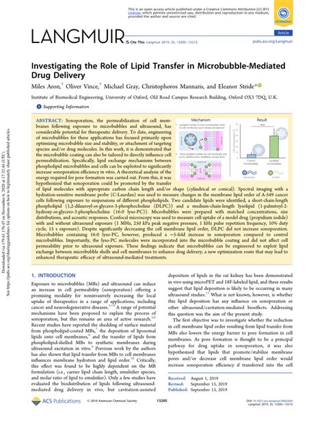 Pdf Investigating The Role Of Lipid Transfer In Microbubble Mediated