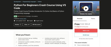 Python For Beginners Crash Course Using Vs Code Free